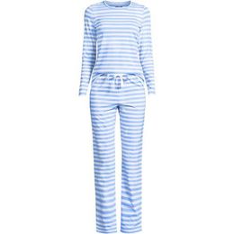 LANDS' END Gemustertes Pyjama-Set aus Baumwoll-Jersey, Damen,  Blau, Elasthan/Baumwoll-Mischung, by Lands' End