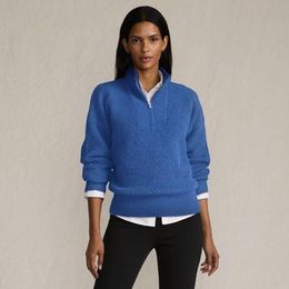 LANDS' END Flauschiger Troyer-Pullover, Damen,  Blau, Elasthan/Polyester-Mischung/Nylon-Mischung, by Lands' End