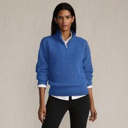 LANDS' END Flauschiger Troyer-Pullover, Damen,  Blau, Elasthan/Polyester-Mischung/Nylon-Mischung, by Lands' End