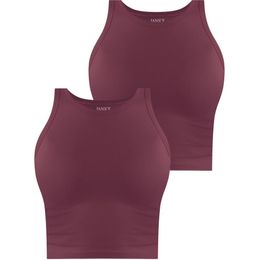 Janice 2 x Damen crop Top hochgeschlossen Niah in Burgund | Gr.: M/L