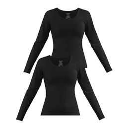 Janice 2 x Damen Langarmshirt Nimes in Schwarz | Gr.: M/L