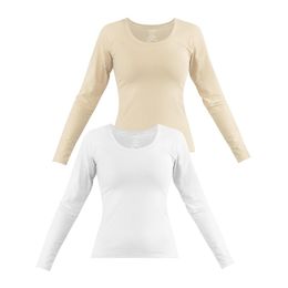 Janice 2 x Damen Langarmshirt Nimes in Beige/Wei&szlig; | Gr.: XS/S