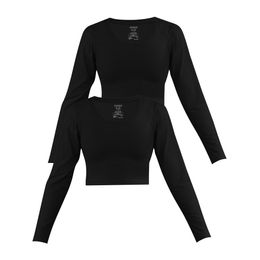 Janice 2 x Damen crop Langarmshirt Nerja in Schwarz | Gr.: XS/S