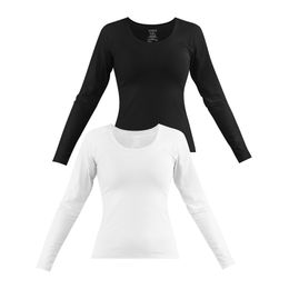 Janice 2 x Damen Langarmshirt Nimes in Schwarz/Wei&szlig; | Gr.: M/L
