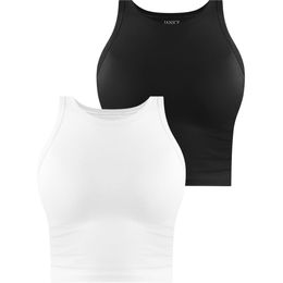 Janice 2 x Damen crop Top hochgeschlossen Niah in Schwarz/Wei&szlig; | Gr.: XS/S