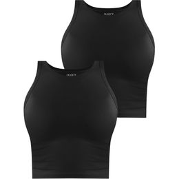 Janice 2 x Damen crop Top hochgeschlossen Niah in Schwarz | Gr.: XS/S