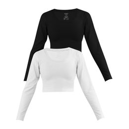Janice 2 x Damen crop Langarmshirt Nerja in Schwarz/Wei&szlig; | Gr.: XL/XXL