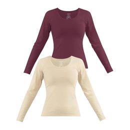 Janice 2 x Damen Langarmshirt Nimes in Beige/Burgund | Gr.: M/L