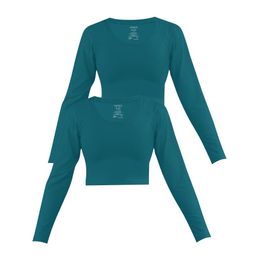 Janice 2 x Damen crop Langarmshirt Nerja in Petrol | Gr.: M/L