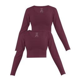 Janice 2 x Damen crop Langarmshirt Nerja in Burgund | Gr.: XS/S