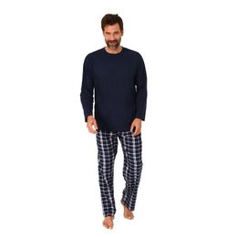 Normann Schlafanzug lang Pyjama FlanellHose Karo - 88196 in navy | Gr.: 54
