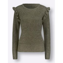 Sieh an! Rundhals-Pullover in khaki-meliert | Gr.: 56