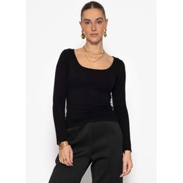 SASSYCLASSY Langarmshirt mit Ausschnitt in Schwarz | Gr.: L