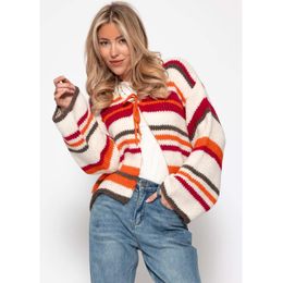 SASSYCLASSY Bunt gestreifte Strickjacke mit Schleifenverschluss in Orange | Gr.: M