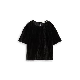 Tom Tailor Denim Damen Loose Fit T-Shirt aus Samt, schwarz, Uni, Gr. M