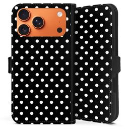 DeinDesign iPhone 17 Pro Max Handy Klapph&uuml;lle Handyh&uuml;lle aus Kunst Leder schwarz Flip Case Points Retro Polka Dots Sideflip mit Lasche