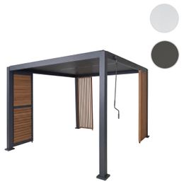 Mendler Pergola HWC-P65 mit 1x Lamellenwand und 2x Seitenwand, Lamellen-Pavillon, 10cm-Alu-Gestell 3x3m Holz 119510+119511+119512+119520+2x119522