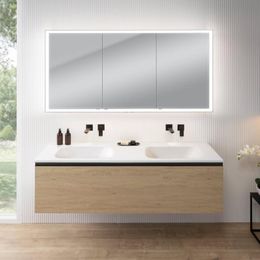 rivea Dia Unterschrank B: 161 cm mit 1 Auszug, Doppelwaschtisch ohne Hahnloch wei&szlig;, mit n60 Spiegelschrank f&uuml;r die Schweiz,,