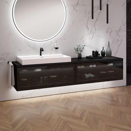 neoro n80 fumo Unterschrank B: 240 cm mit 2 Ausz&uuml;gen, mit Parsolglasfront, Waschtisch B: 100,5 cm, BN0139WM+2#BN0434SG+BN0407BM,