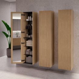 neoro n50 Hochschrank mit Innenspiegel B: 40 H: 180 cm, 1 T&uuml;r, Anschlag variabel, mit profilierter Eichenfront, BN0460PO,