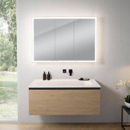 rivea Dia Unterschrank B: 121 cm mit 1 Auszug, Waschtisch ohne Hahnloch wei&szlig; matt, mit n60 Spiegelschrank,, BR0039SO+BR0056WM+BN0494MI,
