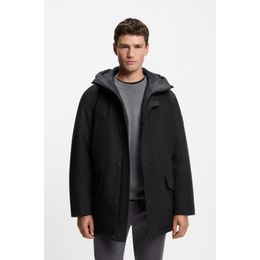 Parka BOSS Orange "Osiass", Herren, Gr. 46, schwarz (schwarz001), Web, Obermaterial: 100% Polyester, unifarben, relaxed fit Po-bedeckend, Rippstrickb&uuml;ndchen, Jacken Parka, relaxed fit, mit wattierter Kapuze, verdeckter Rei&szlig;verschluss