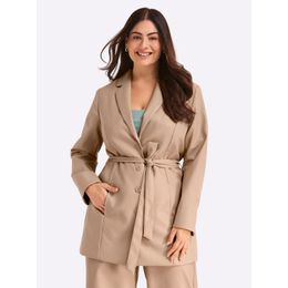 sheego Gro&szlig;e Gr&ouml;&szlig;en Longjacke aus Lederimitat, beige, Gr&ouml;&szlig;e 58 - Damen