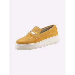 Heine Damen Slipper, Gelb, Gr. 37, Mokassins & Slippers, Material: Rindsleder