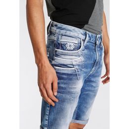 Cipo & Baxx Jeansbermudas CIPO & BAXX, Herren, Gr. 29, N-Gr, blau, Denim/Jeans, Obermaterial: 98% Baumwolle, 2% Elasthan, Abriebeffekte, slim fit kniebedeckend, Jeans, in Denim und mit markanten Taschen