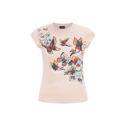 Ed Hardy T-Shirt 'Schmetterling Blu' Damen Gr&ouml;&szlig;e XS sand / mischfarben