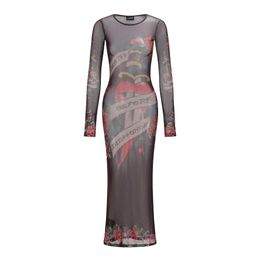 Ed Hardy Kleid 'Death Before Dishonor' Damen Gr&ouml;&szlig;e 36 schoko / hellgrau / rot Winterkleid