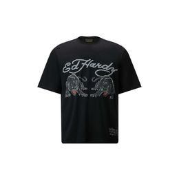 Ed Hardy T-Shirt 'Doppel-Panther' Herren Gr&ouml;&szlig;e XL hellblau / grau / schwarz