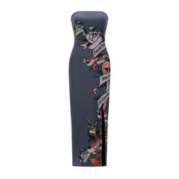 Ed Hardy Kleid Damen Gr&ouml;&szlig;e 36 dunkelblau / hellgrau / orange Winterkleid