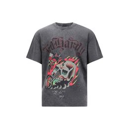 Ed Hardy T-Shirt 'Skull Out Of Hell' Herren Gr&ouml;&szlig;e XXL gelb / dunkelgrau / rot / schwarz