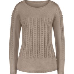 Damen Langarm-Pullover mit 3D-Strickmuster sesam, Gr&ouml;&szlig;e 48