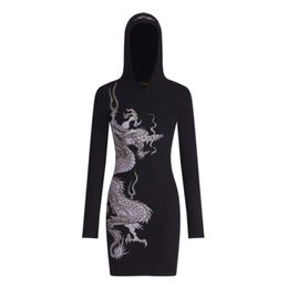 Ed Hardy Kleid 'Rotes Drachen' Damen Gr&ouml;&szlig;e 36 grau / schwarz / wei&szlig; Winterkleid