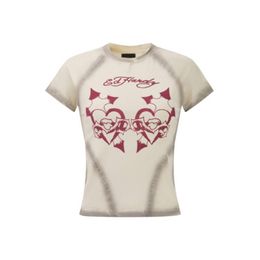 Ed Hardy T-Shirt Damen Gr&ouml;&szlig;e M hellbeige / rot