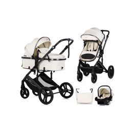 Chipolino Kinderwagen 3 in 1 Amore Babyschale Adapter Wickeltasche Fu&szlig;abdeckung beige-schwarz