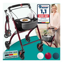 ELONEO Wohnungsrollator 54cm breit, faltbar und leicht, inkl. Tablett & Stoffkorb &raquo;Premium&laquo;, rot