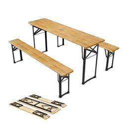 Juskys Bierzeltgarnitur Bichl 3-teilig klappbar - Gartenm&ouml;bel-Set aus 1 Biertisch + 2 Bierb&auml;nke