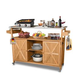 Coemo Servierwagen Grillstation James L K&uuml;cheninsel Holz, auf Rollen 138 x 47 x 92 cm