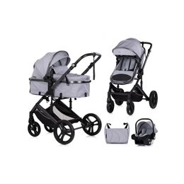 Chipolino Kinderwagen 3 in 1 Amore Babyschale Adapter Wickeltasche Fu&szlig;abdeckung hellgrau