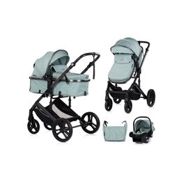 Chipolino Kinderwagen 3 in 1 Amore Babyschale Adapter Wickeltasche Fu&szlig;abdeckung t&uuml;rkis