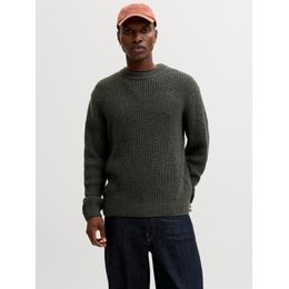 Jack & Jones JACK & JONES Herren Strickpullover "JORBLEECKER KNIT CREW NECK BF"forest river detail:schwarz. crew neck, Gr. S, unifarben, Strick, Obermaterial: 65%