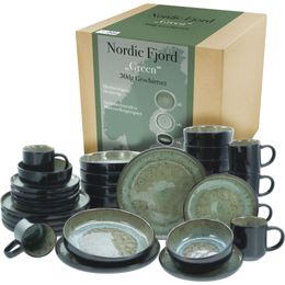 Creatable Kombiservice "Nordic Fjord", 30 Stk., gr&uuml;n, Geschirr-Sets, je 6 Speiseteller, Suppenteller, Dessertteller, Schalen, Kaffeebecher
