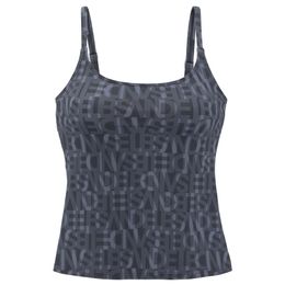 ELBSAND Damen Tankini-Top "Letra", schwarz, Gr. 42, bedruckt, Recycling-Polyamid, Bikini-Oberteile, mit tollem Wording
