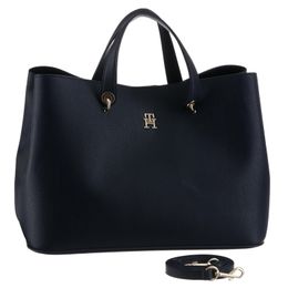 Tommy Hilfiger Damen Henkeltasche "TH EMBLEM SATCHEL", blau, Polyurethan, Strukturmuster, unifarben, Taschen, mit TH-Emblem vorne