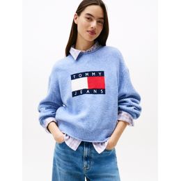 Tommy Jeans Damen Strickpullover "TJW MELANGE FLAG SWEATER RIB EXT"vintage iris htr, Gr. L, meliert, Strick, Obermaterial: 70% Polyacryl, 23%