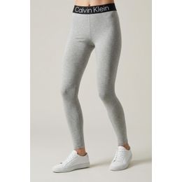 Calvin Klein Damen Leggings, Gr. L, grau, Obermaterial: 60% Baumwolle, 35% Polyamid, 5% Elasthan, Hosen, breiter Logobund, weich, elastisch,