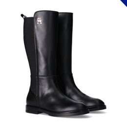 Tommy Hilfiger M&auml;dchen Stiefel, Gr. 38, schwarz, Leder, Polyester, festlich, Schuhe, Langschaftstiefel, Festtagsschuh mit Rei&szlig;verschluss